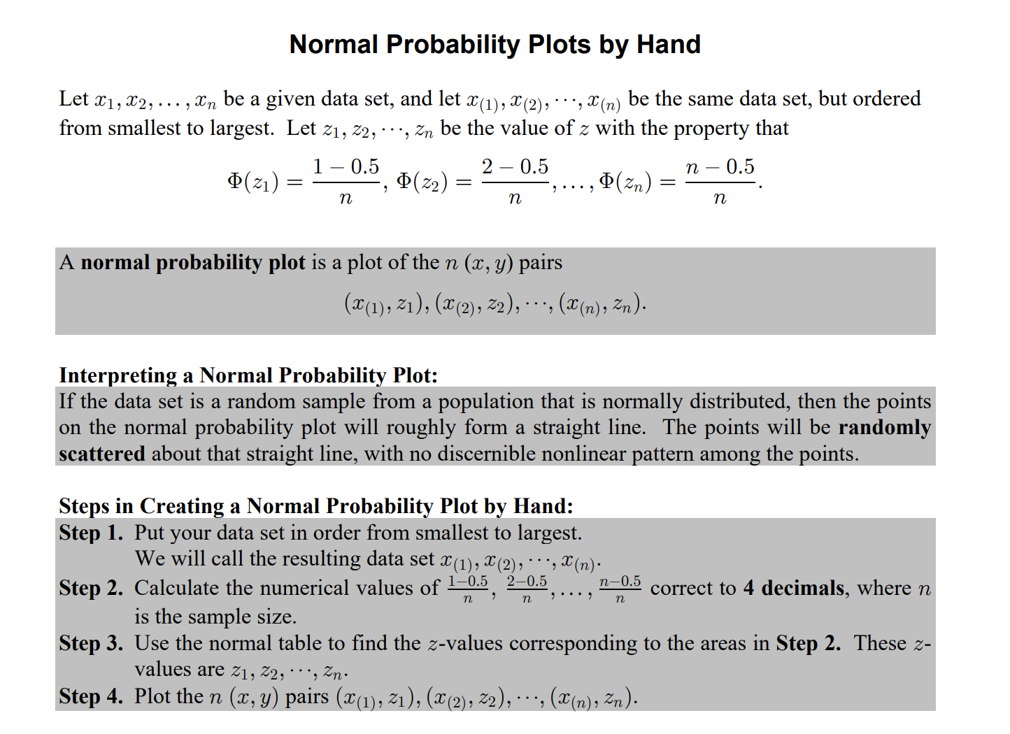 Solved Normal Probability Plots by Hand Let X1, X2, ... , Xn | Chegg.com