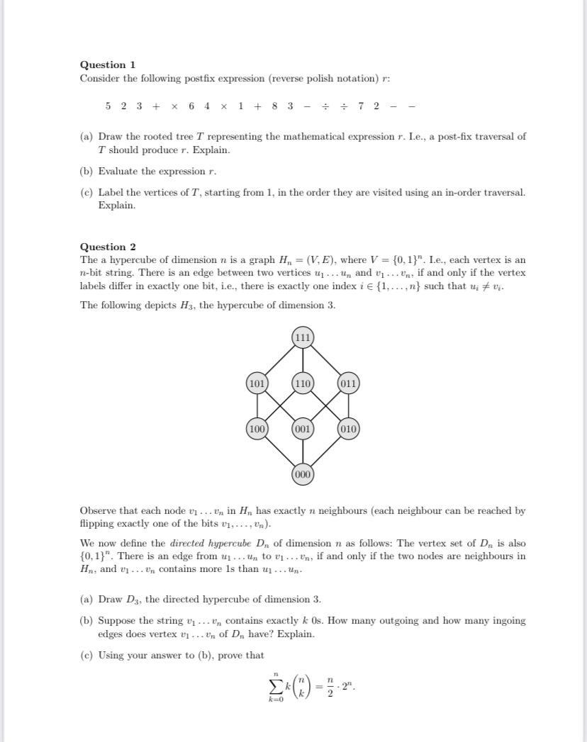 Solved Question 1 Consider the following postfix expression | Chegg.com