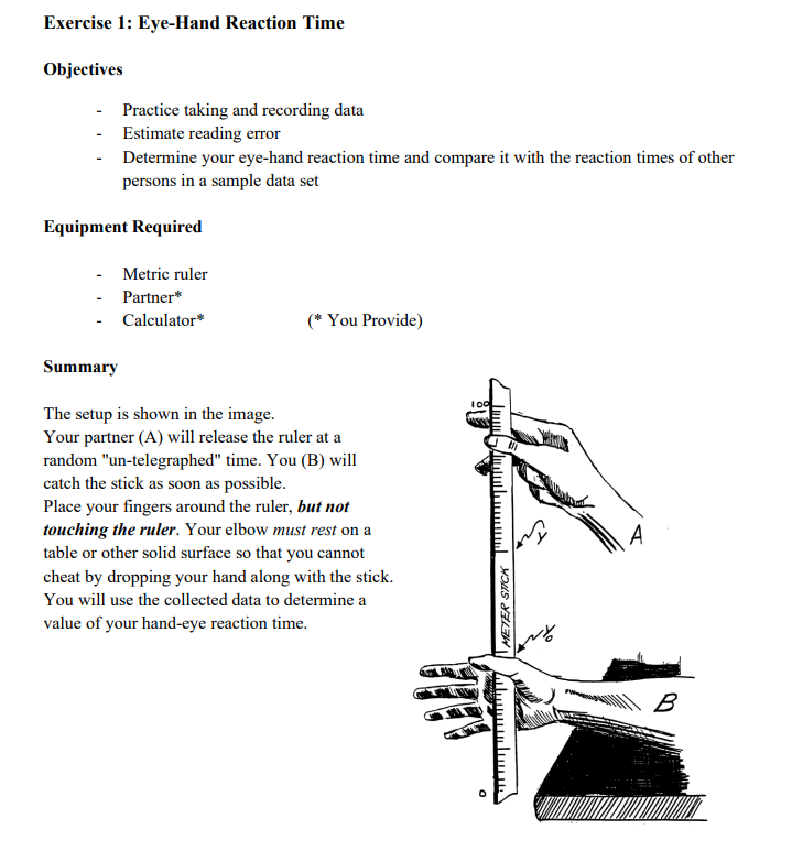 Exercise 1: Eye-Hand Reaction Time Objectives - | Chegg.com