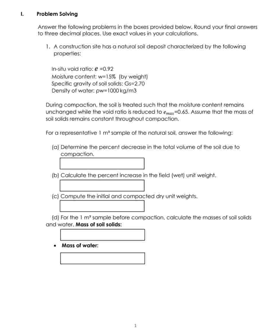 Solved I. Problem Solving Answer the following problems in | Chegg.com