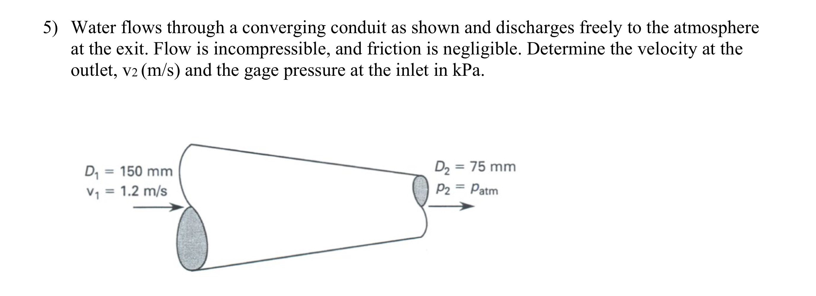 Solved 5) Water flows through a converging conduit as shown | Chegg.com