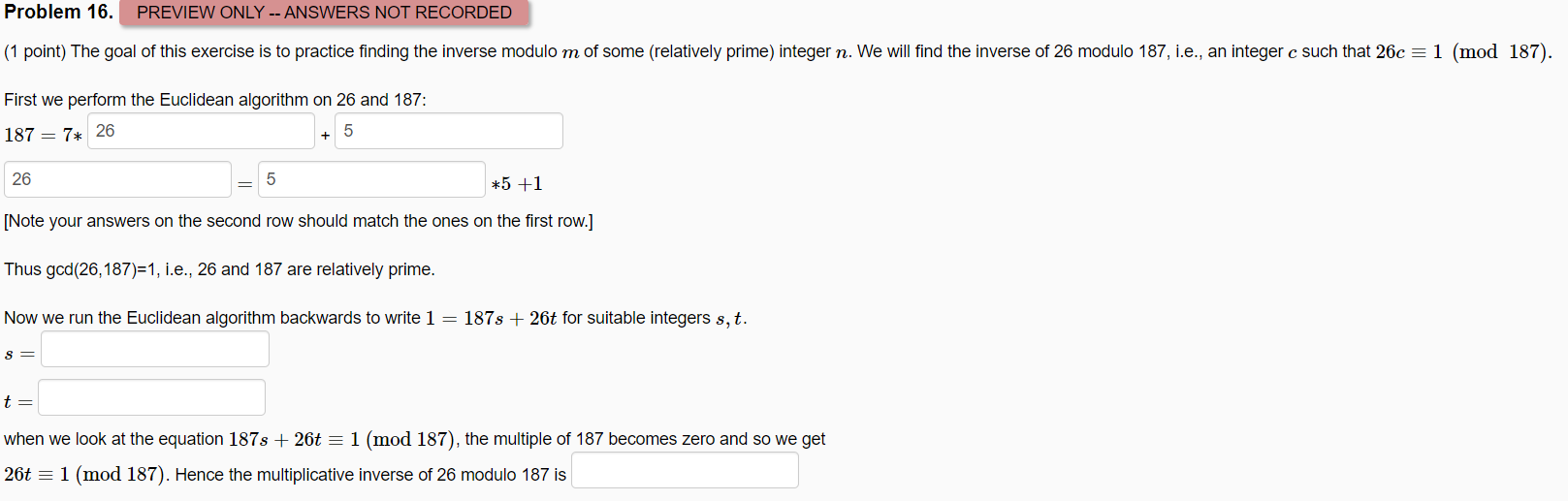 Solved Problem 16. PREVIEW ONLY -- ANSWERS NOT RECORDED (1 | Chegg.com