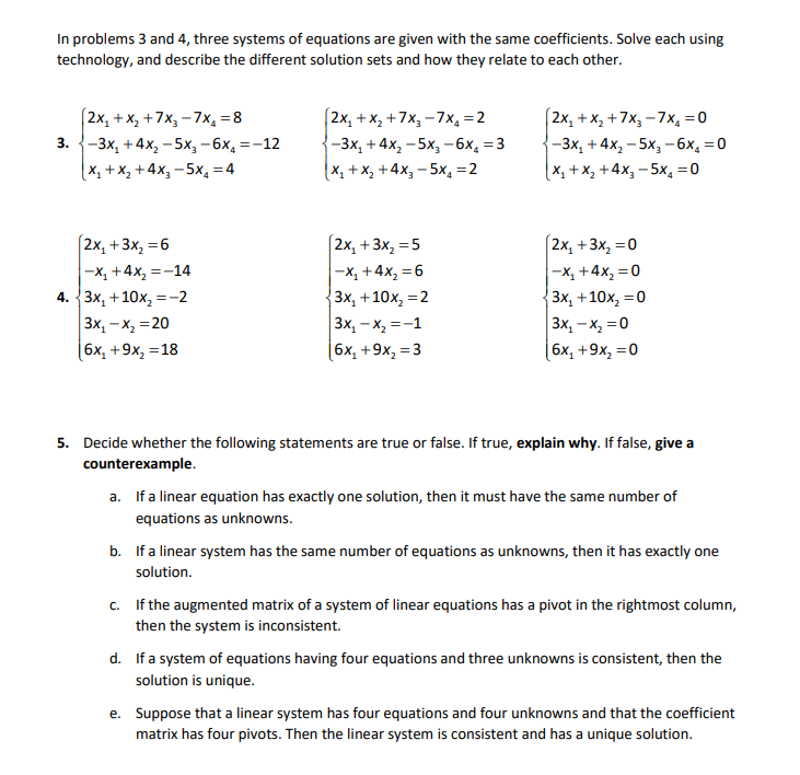 Solved In problems 3 and 4, three systems of equations are | Chegg.com