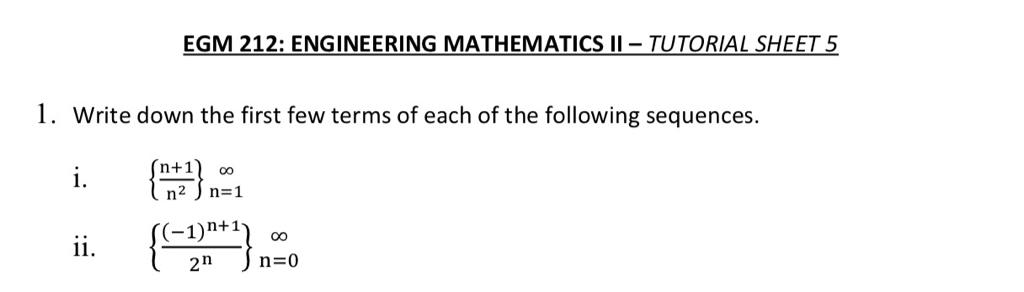 Solved EGM 212: ENGINEERING MATHEMATICS II TUTORIAL SHEET 5 | Chegg.com
