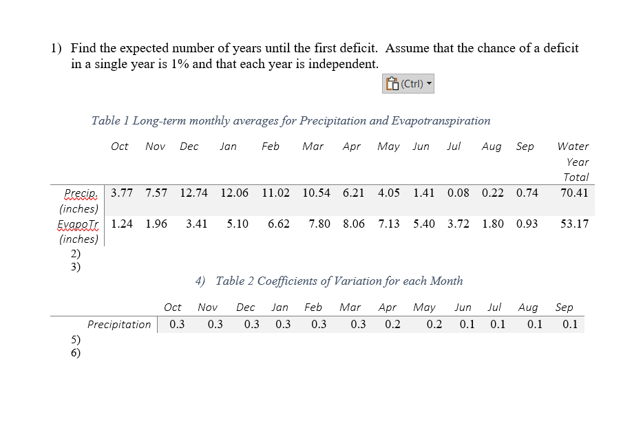 Solved 1) Find the expected number of years until the first | Chegg.com