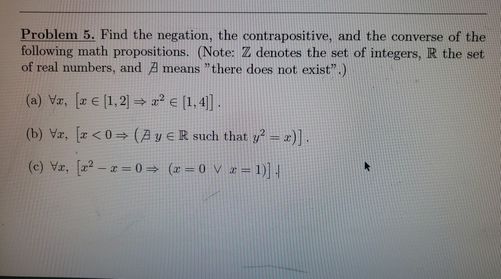 Solved Problem 5. Find the negation, the contrapositive, and | Chegg.com