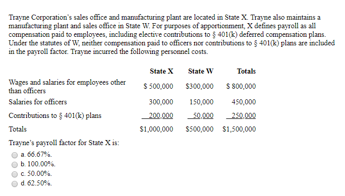 Solved Trayne Corporation's sales office and manufacturing | Chegg.com