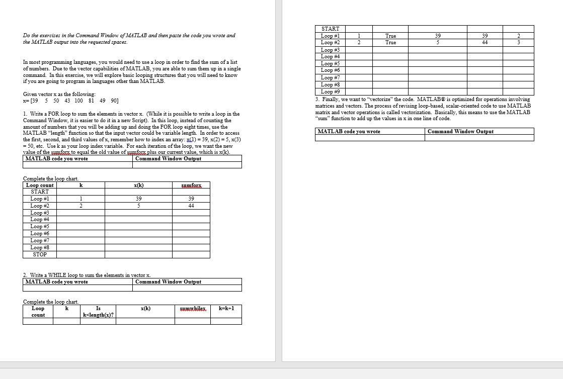 Do the exercises in the Command Window of MATLAB and | Chegg.com