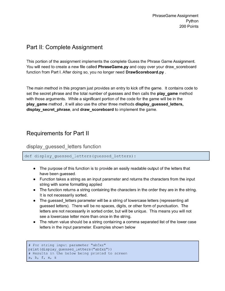 Solved Part I: Available Guess Scoreboard Program In the | Chegg.com