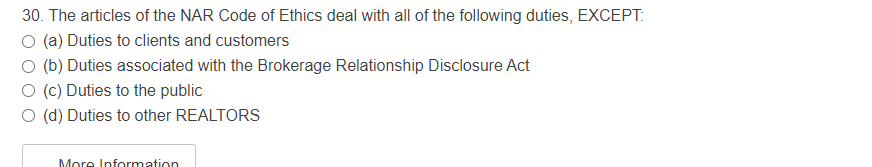 Solved 30. The articles of the NAR Code of Ethics deal with | Chegg.com