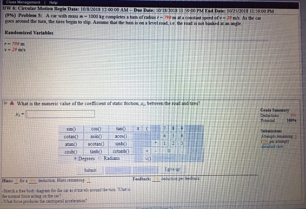 Solved Class Management Help HW 6: Circular Motion Begin | Chegg.com