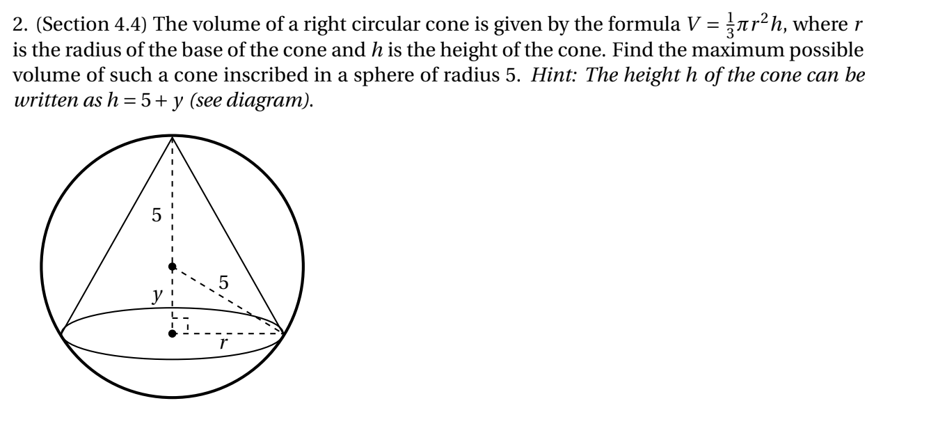 Solved 2. (Section 4.4) The volume of a right circular cone | Chegg.com