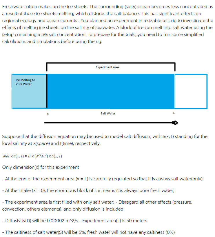 Solved ON MATLAB: Plotting the salinity distribution at t = | Chegg.com