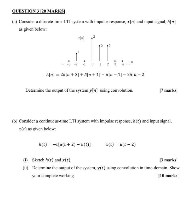 Solved QUESTION 3 [20 MARKS (a) Consider a discrete-time LTI | Chegg.com