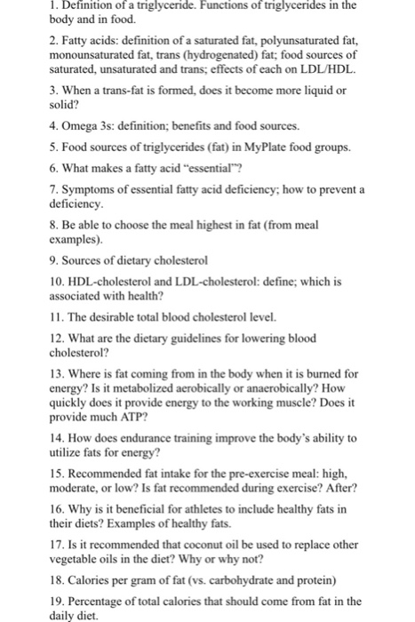 Solved 1. Definition of a triglyceride. Functions of | Chegg.com