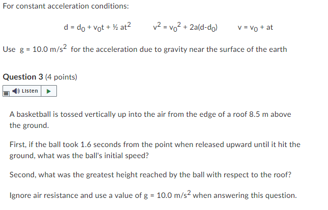 Solved For constant acceleration conditions: | Chegg.com