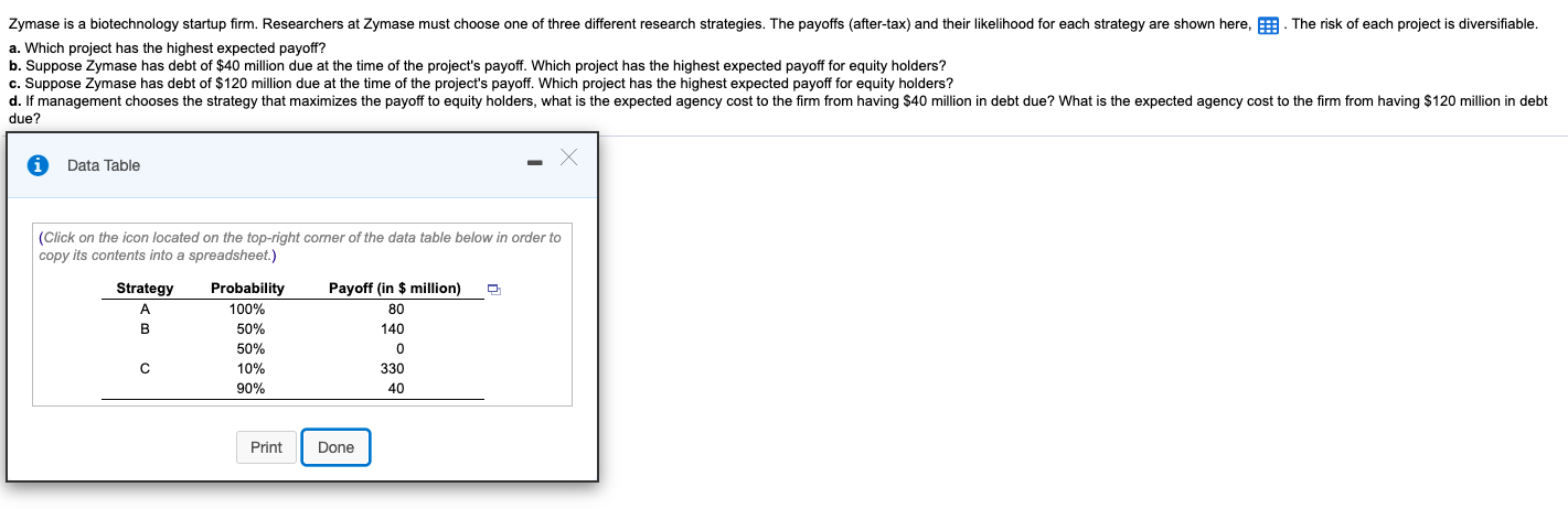 Solved Zymase is a biotechnology startup firm. Researchers | Chegg.com