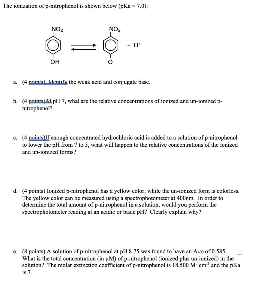 Solved The ionization of p-nitrophenol is shown below (pKa = | Chegg.com