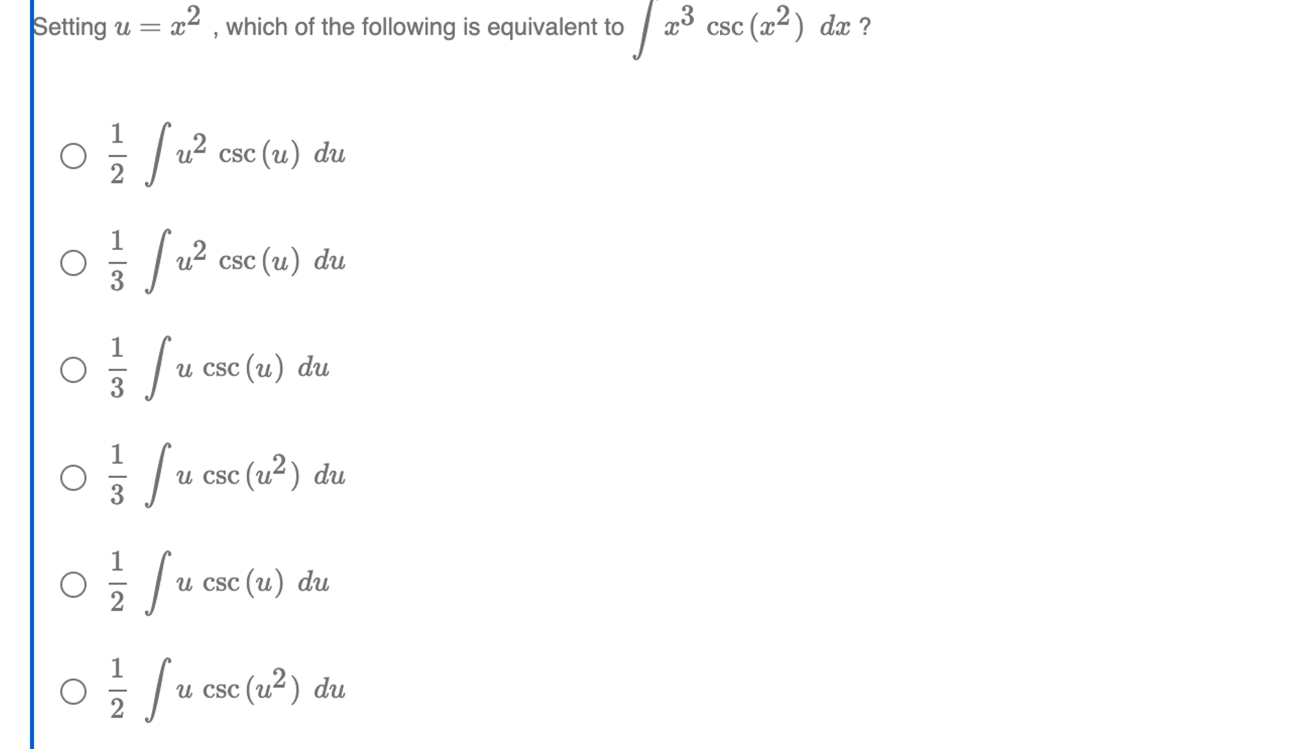 Solved Setting u=x2, ﻿which of the following is equivalent | Chegg.com