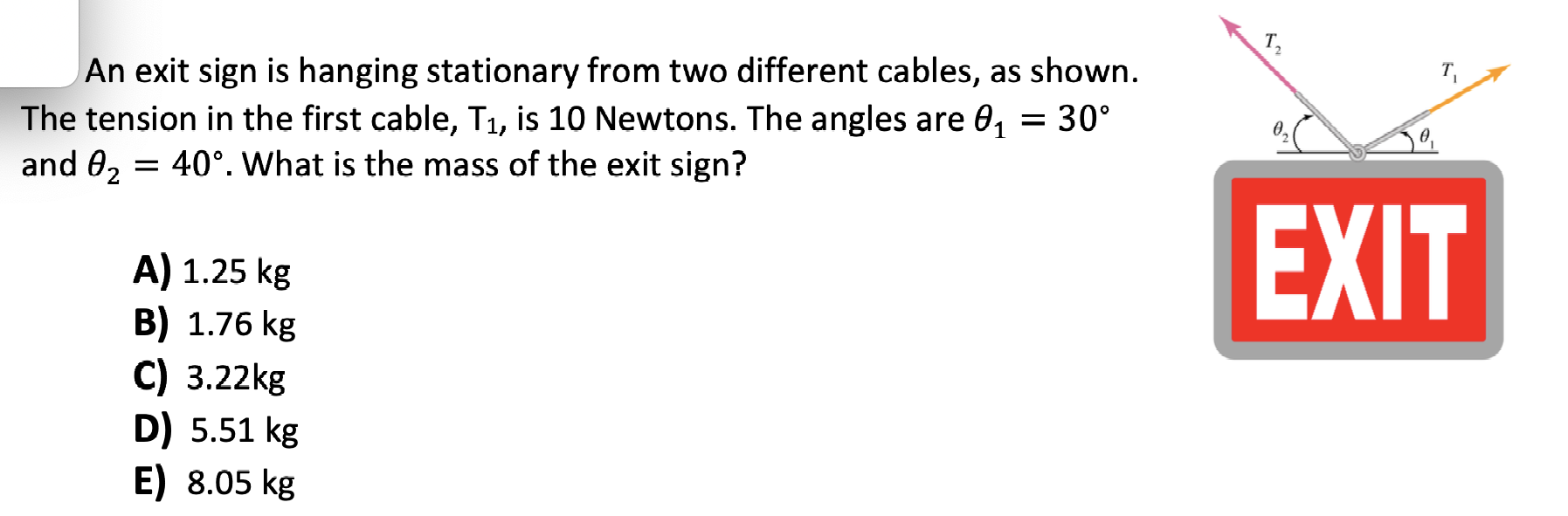 Solved An exit sign is hanging stationary from two different | Chegg.com