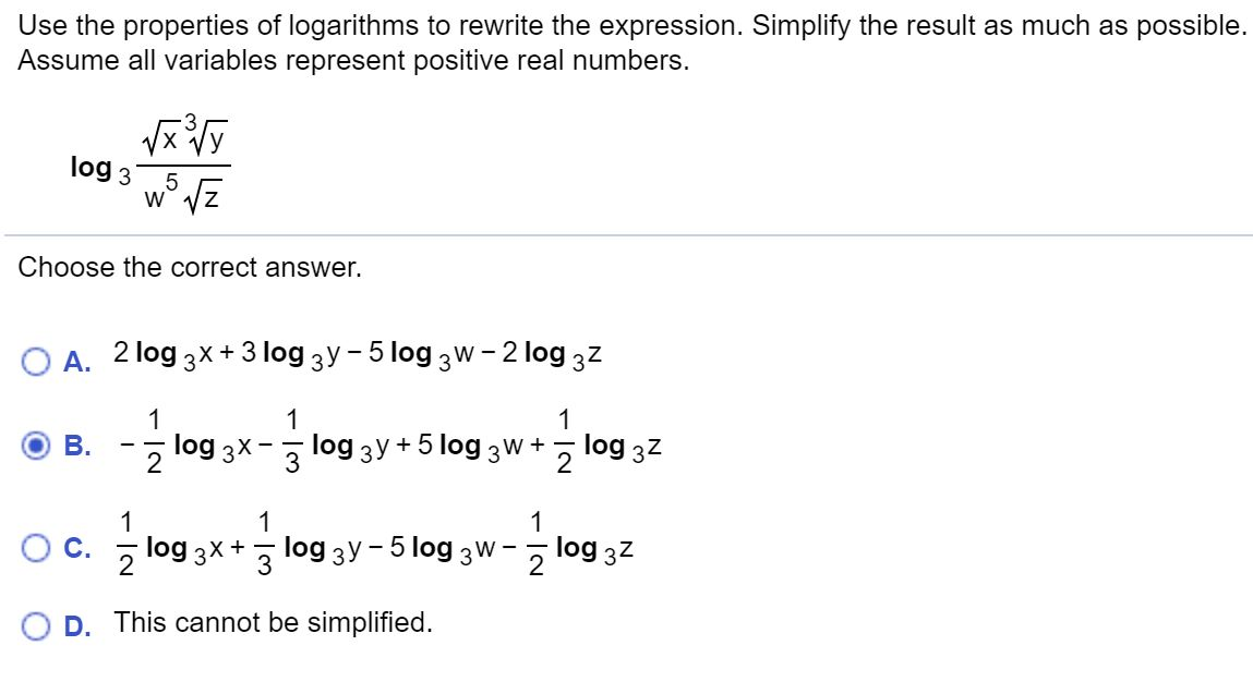 Solved Use The Properties Of Logarithms To Rewrite The Chegg