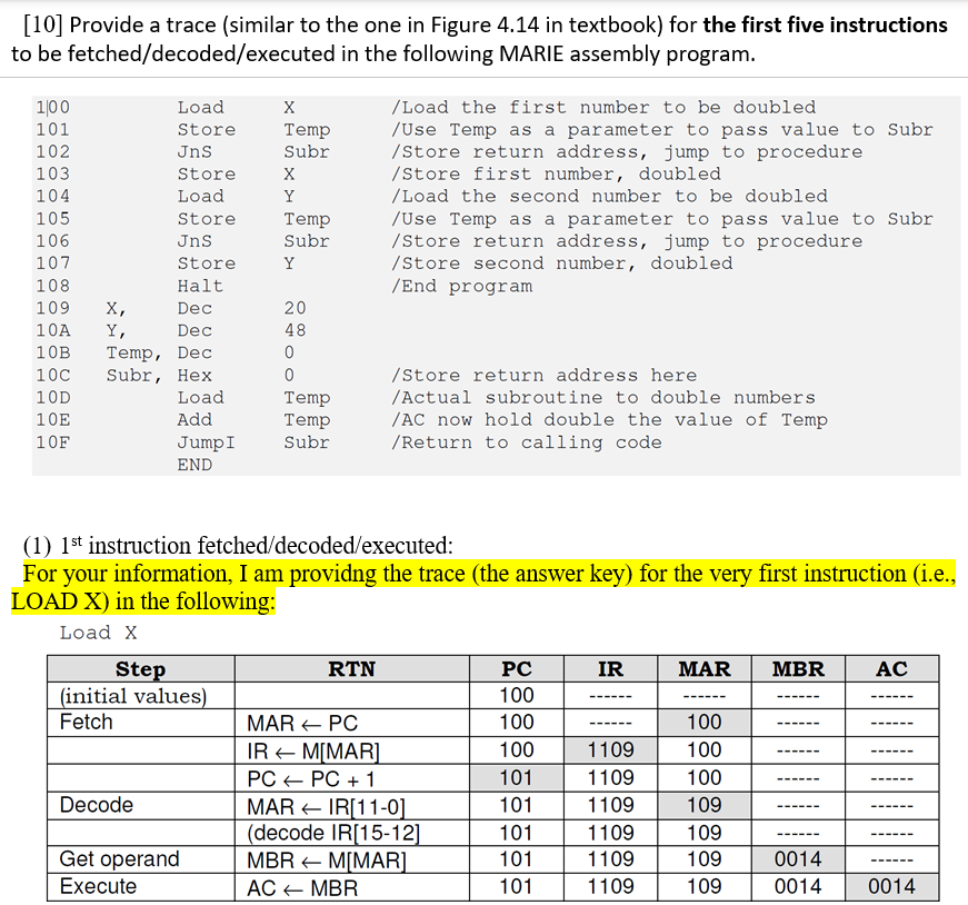 [10] Provide a trace (similar to the one in Figure | Chegg.com
