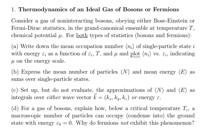 Solved 1. Thermodynamics of an Ideal Gas of Bosons or | Chegg.com