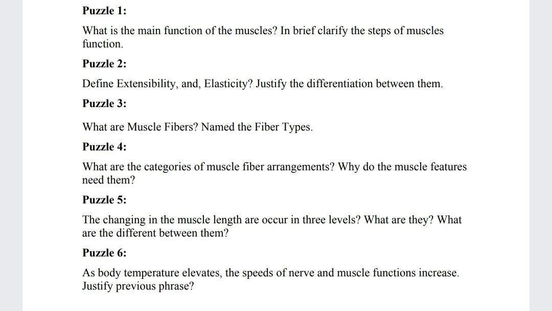 Solved Puzzle 1: What is the main function of the muscles? | Chegg.com