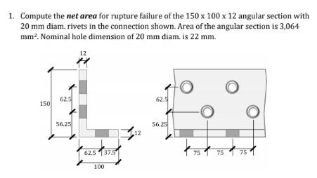 Solved 1. Compute the net area for rupture failure of the | Chegg.com