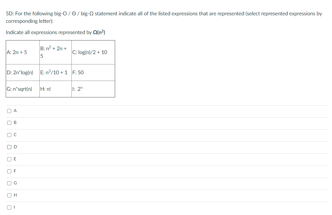 Solved 5D: For the following big-0 / 0 / big-S2 statement | Chegg.com