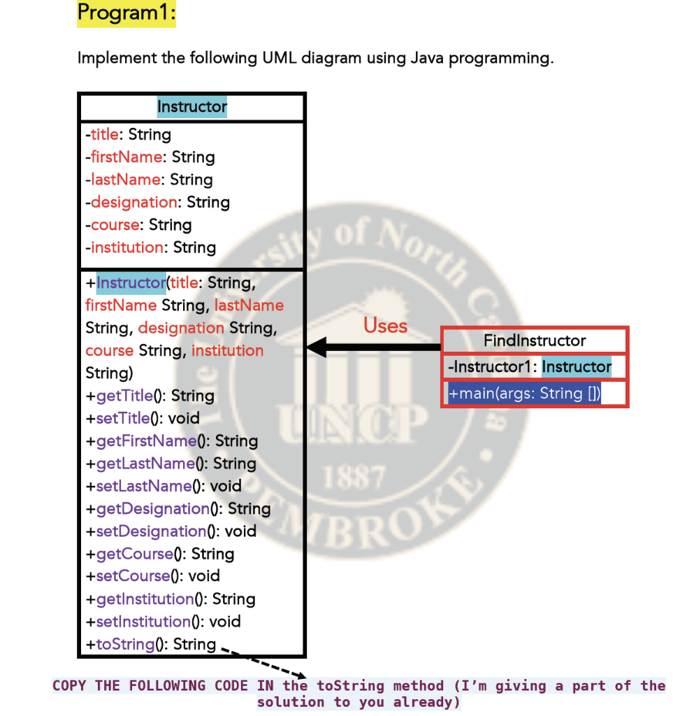 Solved Program1: Implement the following UML diagram using | Chegg.com