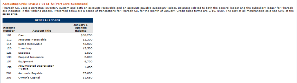 Accounting Cycle Review 7-01 a1-f2 (Part Level | Chegg.com