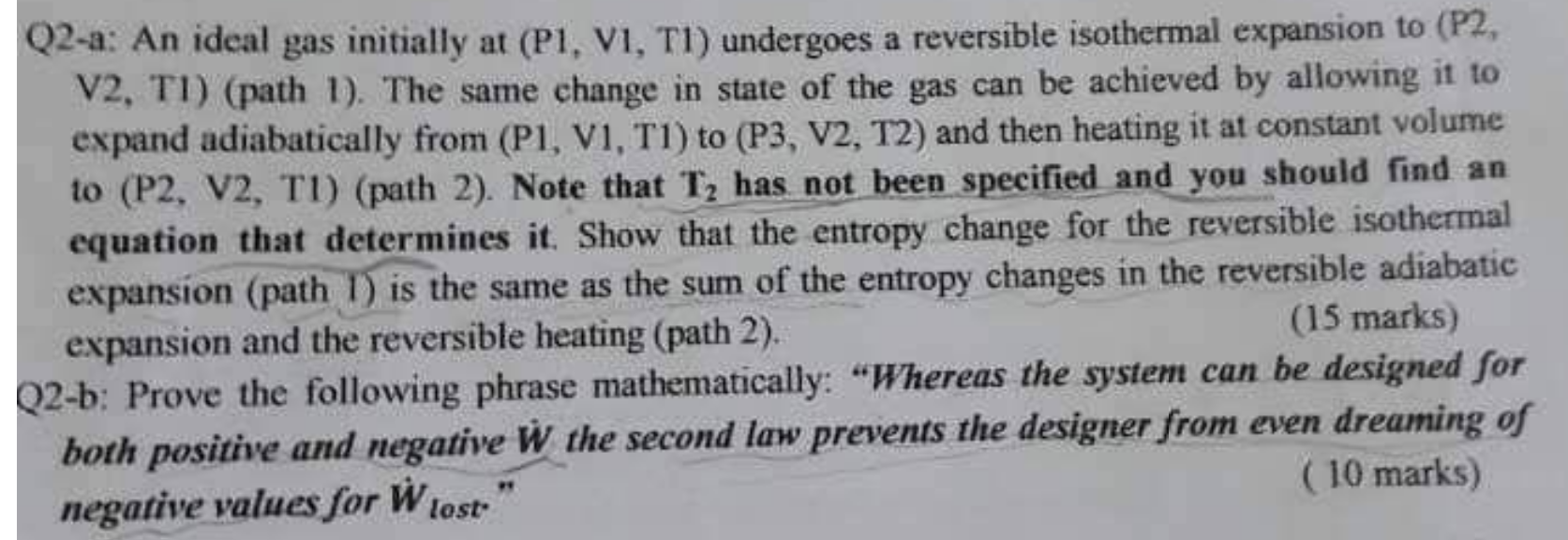 Solved Q2-a: An ideal gas initially at (P1, V1, T1) | Chegg.com