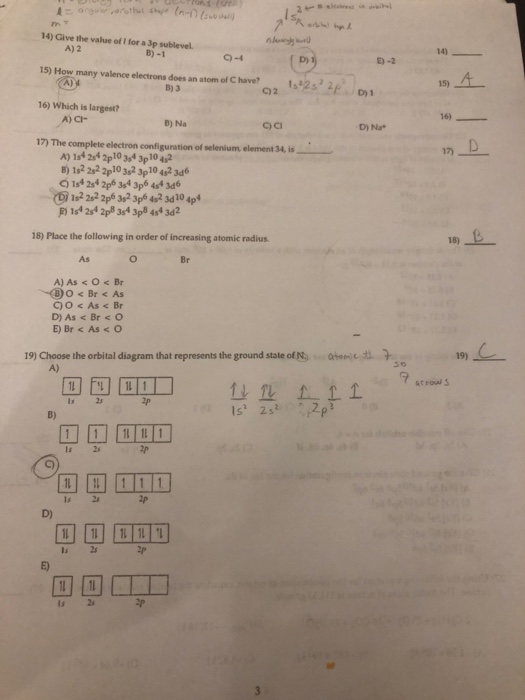 Solved 14) Give the value of I for a 3p sublevel. A) 2 15) | Chegg.com