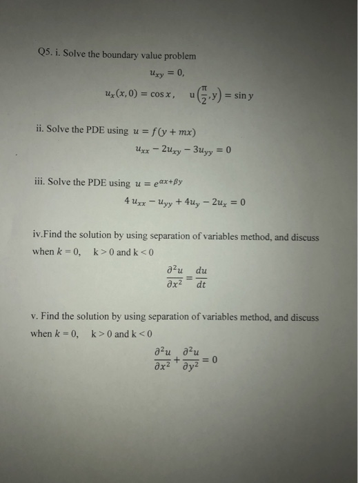 Solved Q5. i. Solve the boundary value problem ury0 ux(x,0) | Chegg.com