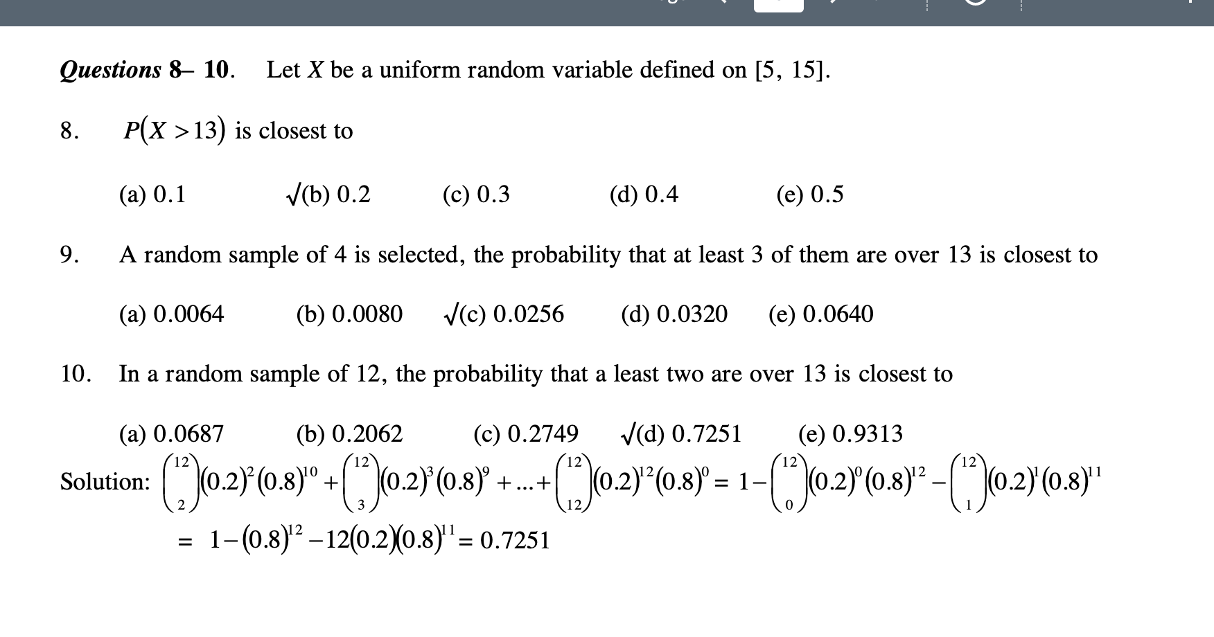 Solved Questions 8– 10. Let X be a uniform random variable | Chegg.com