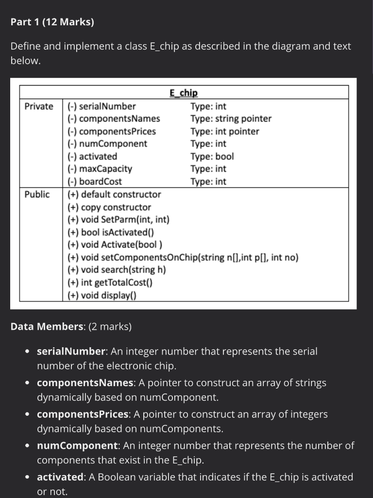 Solved Part 1 (12 Marks) Define and implement a class E_chip | Chegg.com