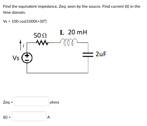 Solved Find the equivalent impedance, Zeq, seen by the | Chegg.com