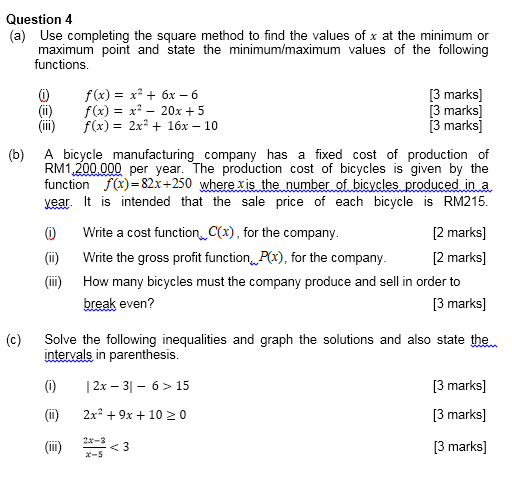 Solved Question 4 (a) Use completing the square method to | Chegg.com