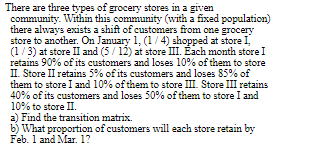 Solved There are three types of grocery stores in a given | Chegg.com