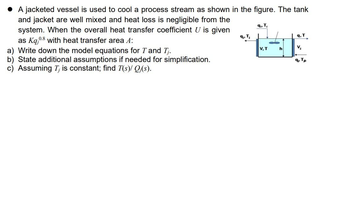 Solved - A jacketed vessel is used to cool a process stream | Chegg.com
