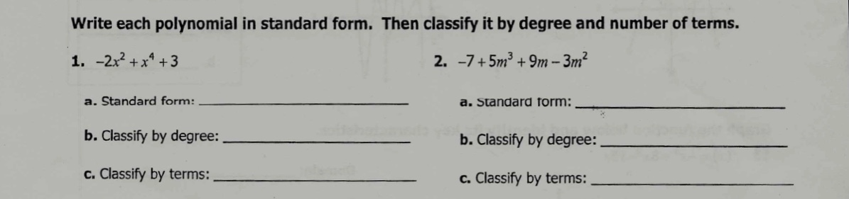 Solved Write each polynomial in standard form. Then classify | Chegg.com