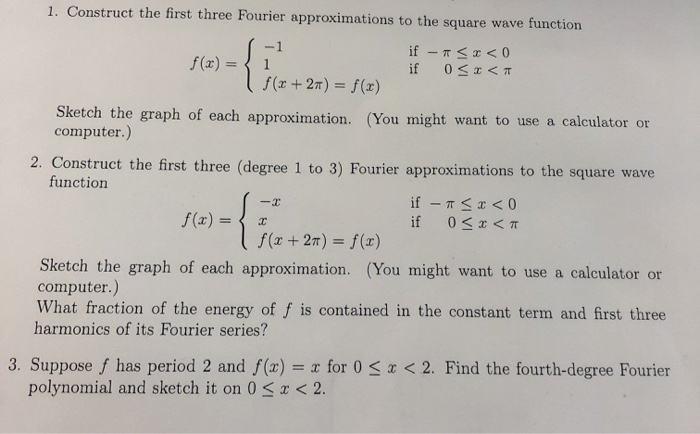 Solved Construct the first three Fourier approximations to | Chegg.com