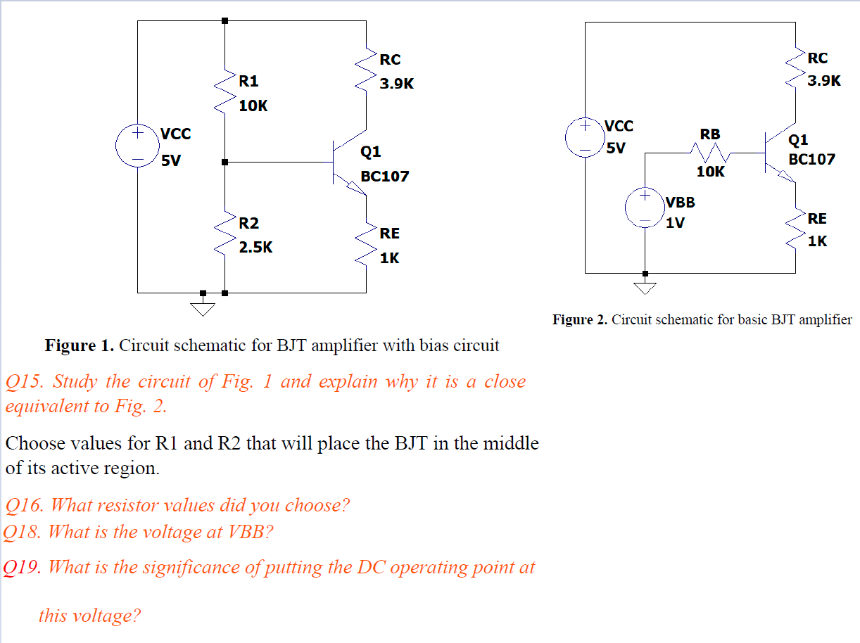 Solved RC RC 3.9K R1 3.9K 10K VCC + VCC RB Q1 5V Q1 BC107 5V | Chegg.com