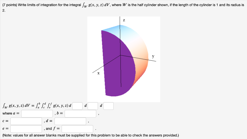 Solved (7 points) Write limits of integration for the | Chegg.com
