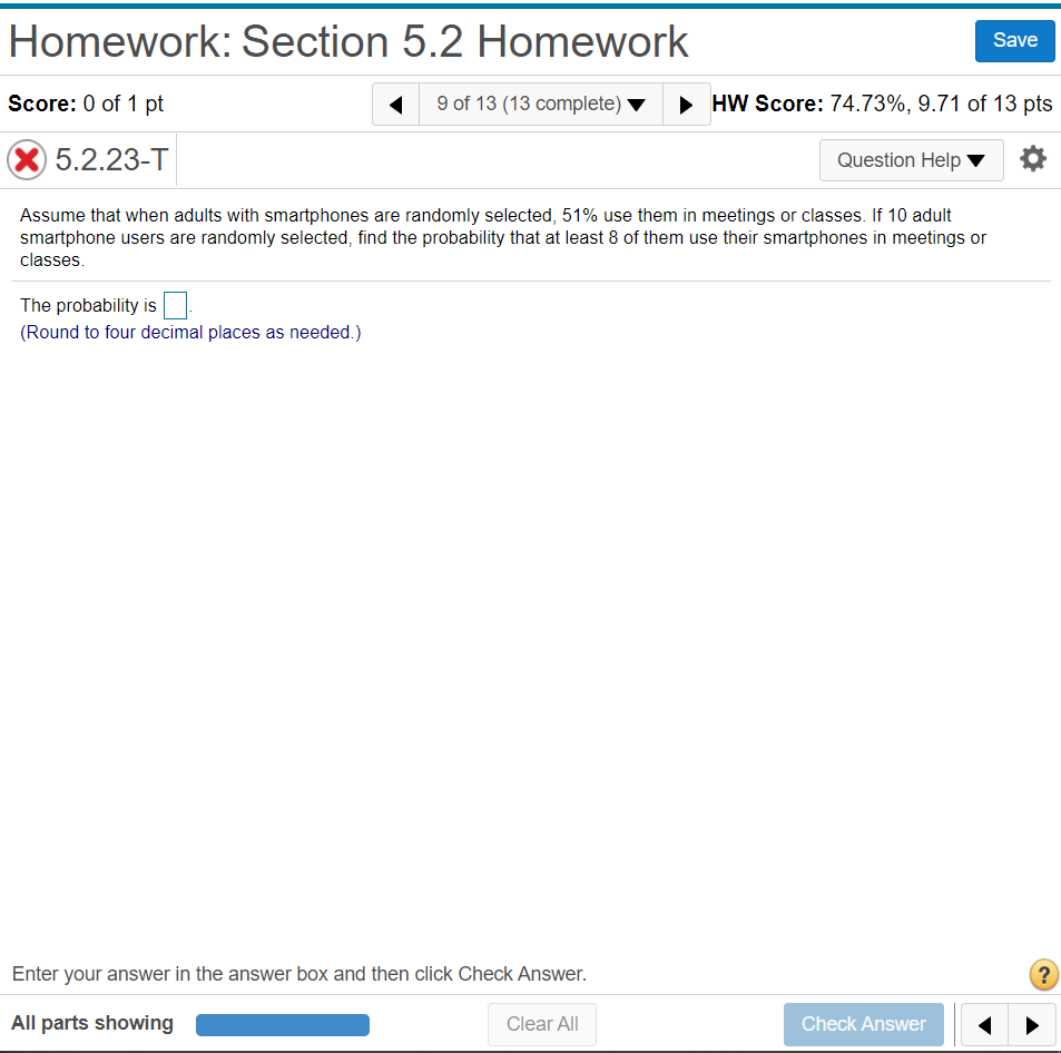 Solved Homework: Section 5.2 Homework Save Score: 0 of 1 pt | Chegg.com