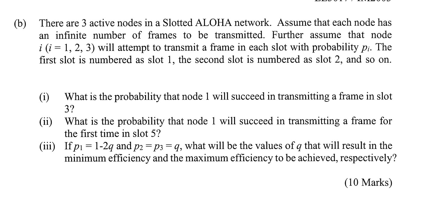 Solved (b) ﻿There are 3 ﻿active nodes in a Slotted ALOHA | Chegg.com