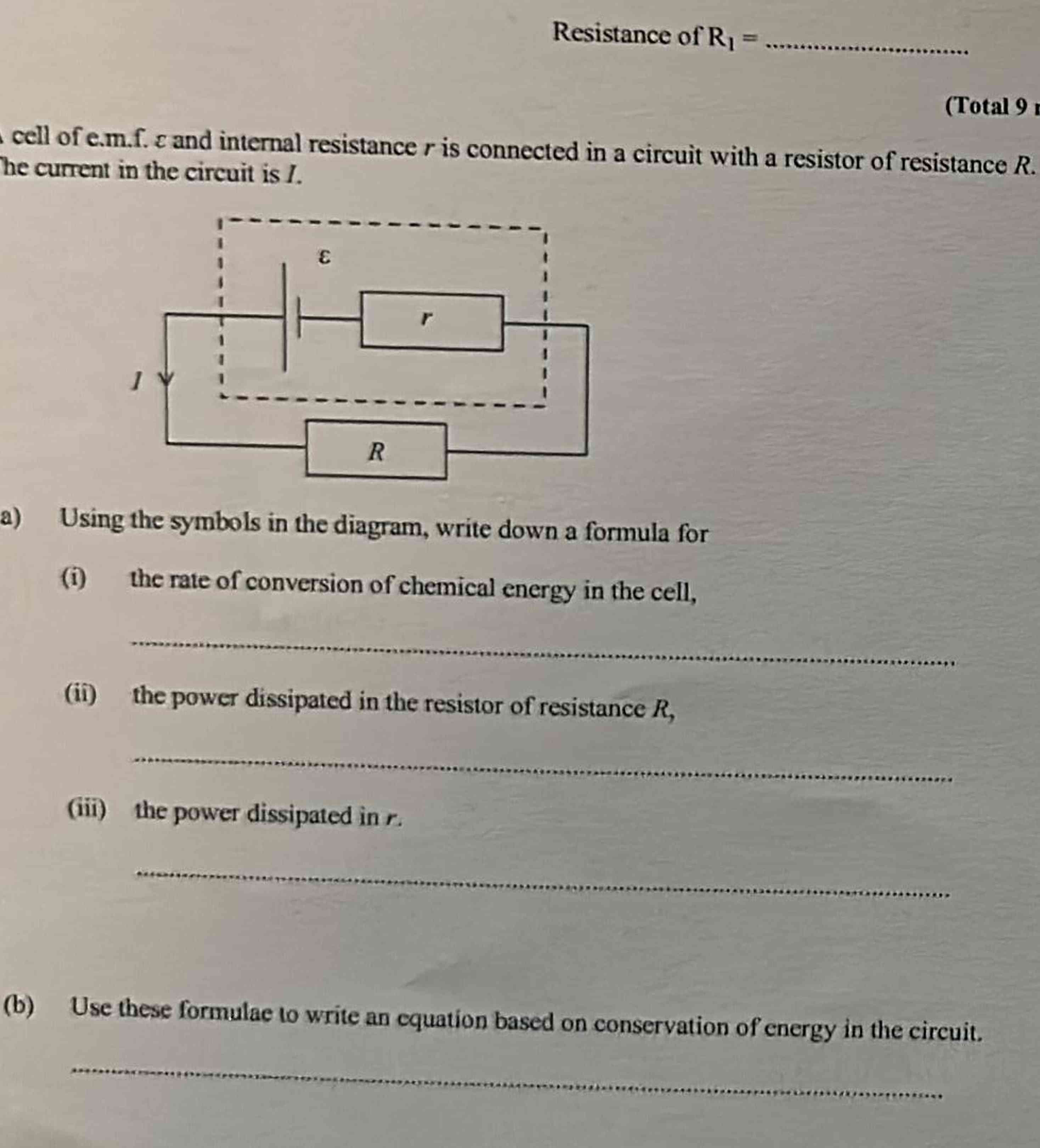 Solved Resistance of R1=(Total 9cell of e.m.f. ε ﻿and | Chegg.com