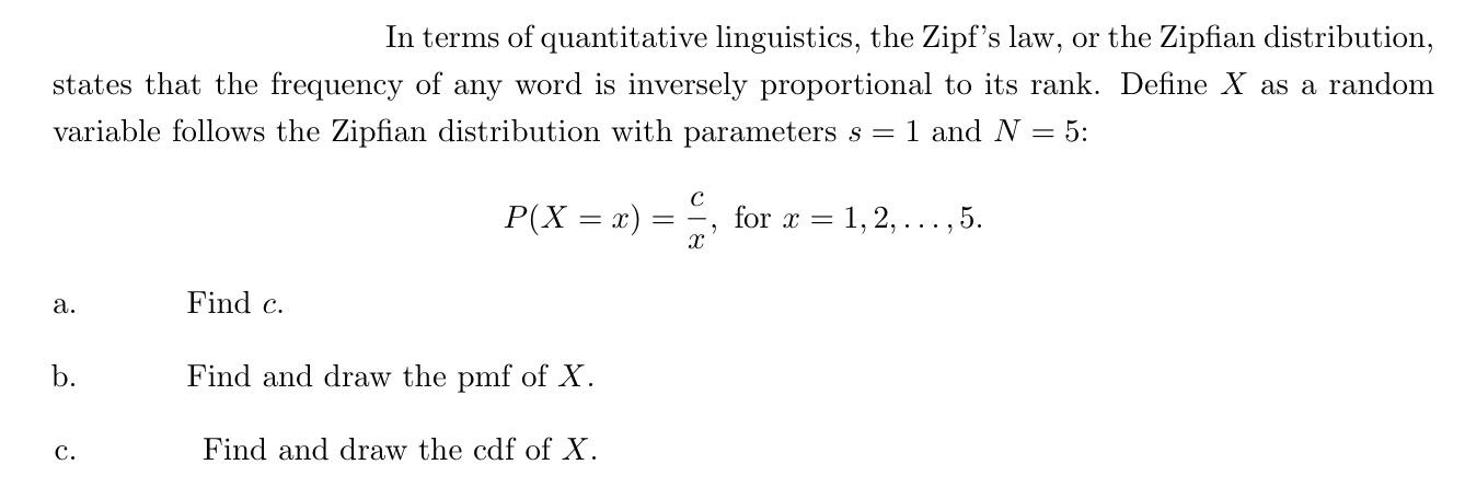 Solved In terms of quantitative linguistics, the Zipf's law, | Chegg.com