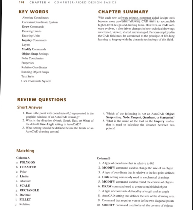 Solved 174 CHAPTER 4 COMPUTER-AIDED DESIGN BASICS KEY WORDS | Chegg.com